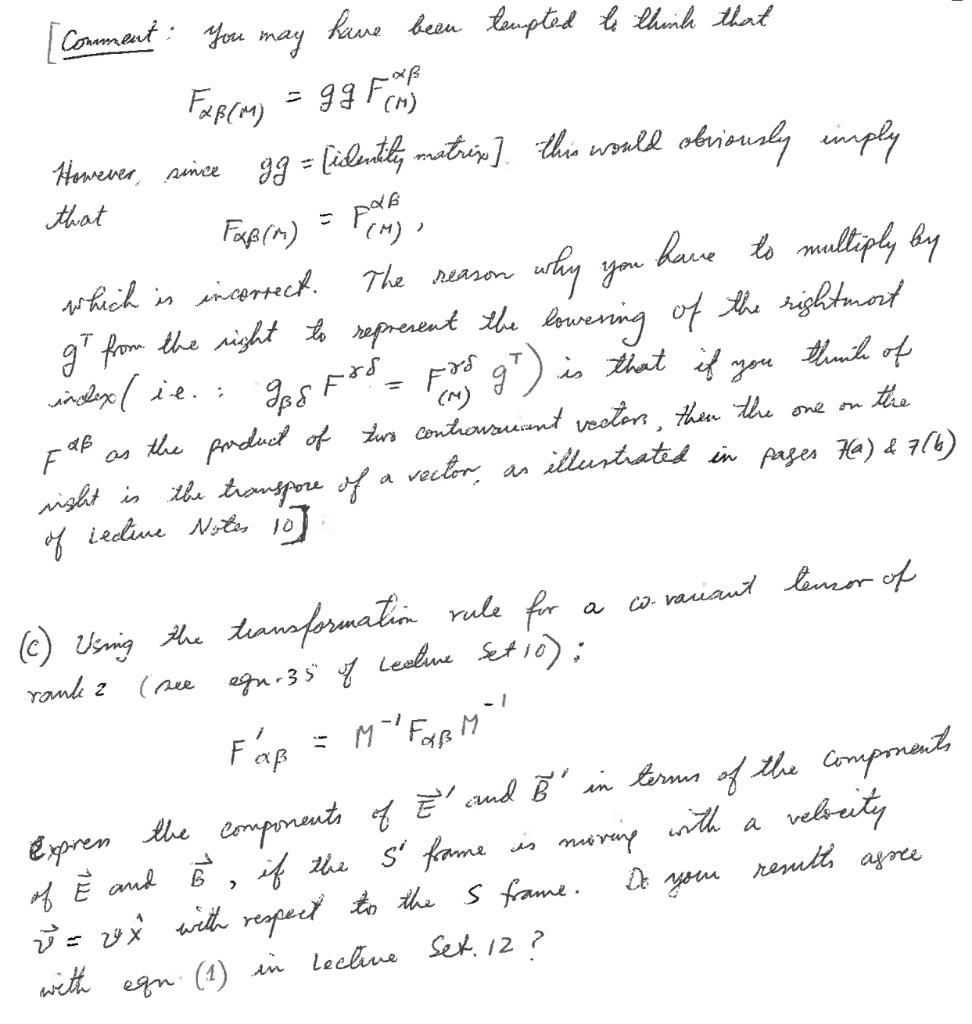 (a) The contravaiant, rank 2 tensor that contain | Chegg.com