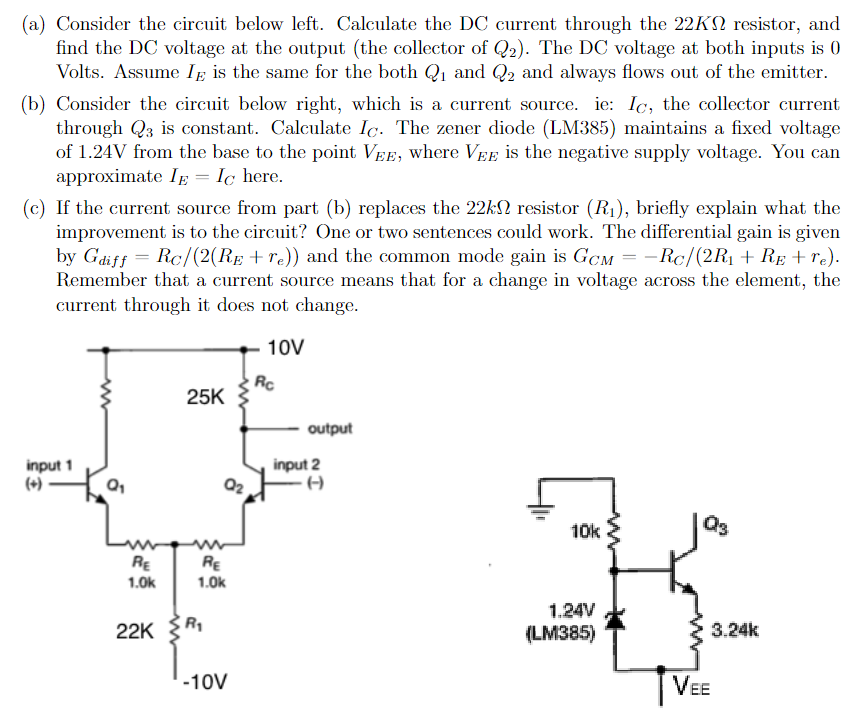 Solved Consider the circuit below left. Calculate the DC | Chegg.com