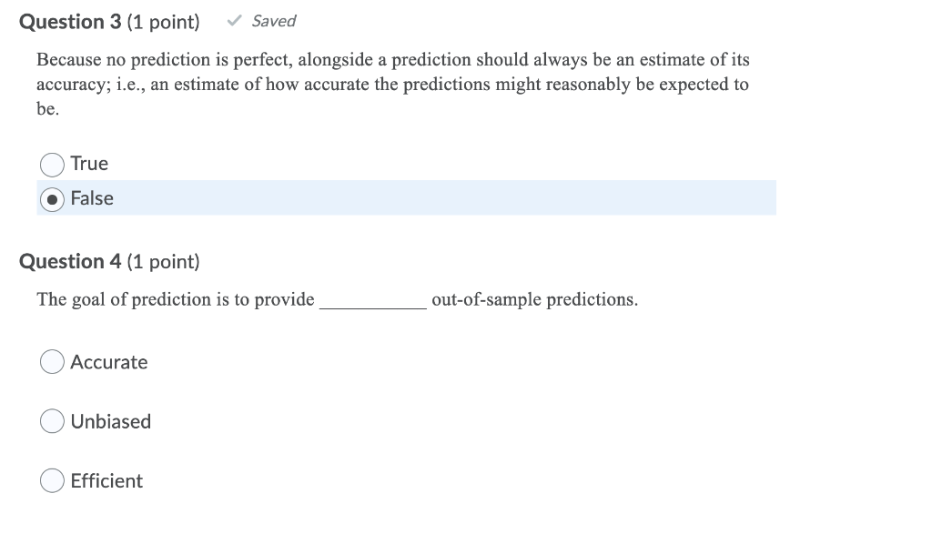 Solved Question 1 (1 point) Saved Predictions of a dependent | Chegg.com