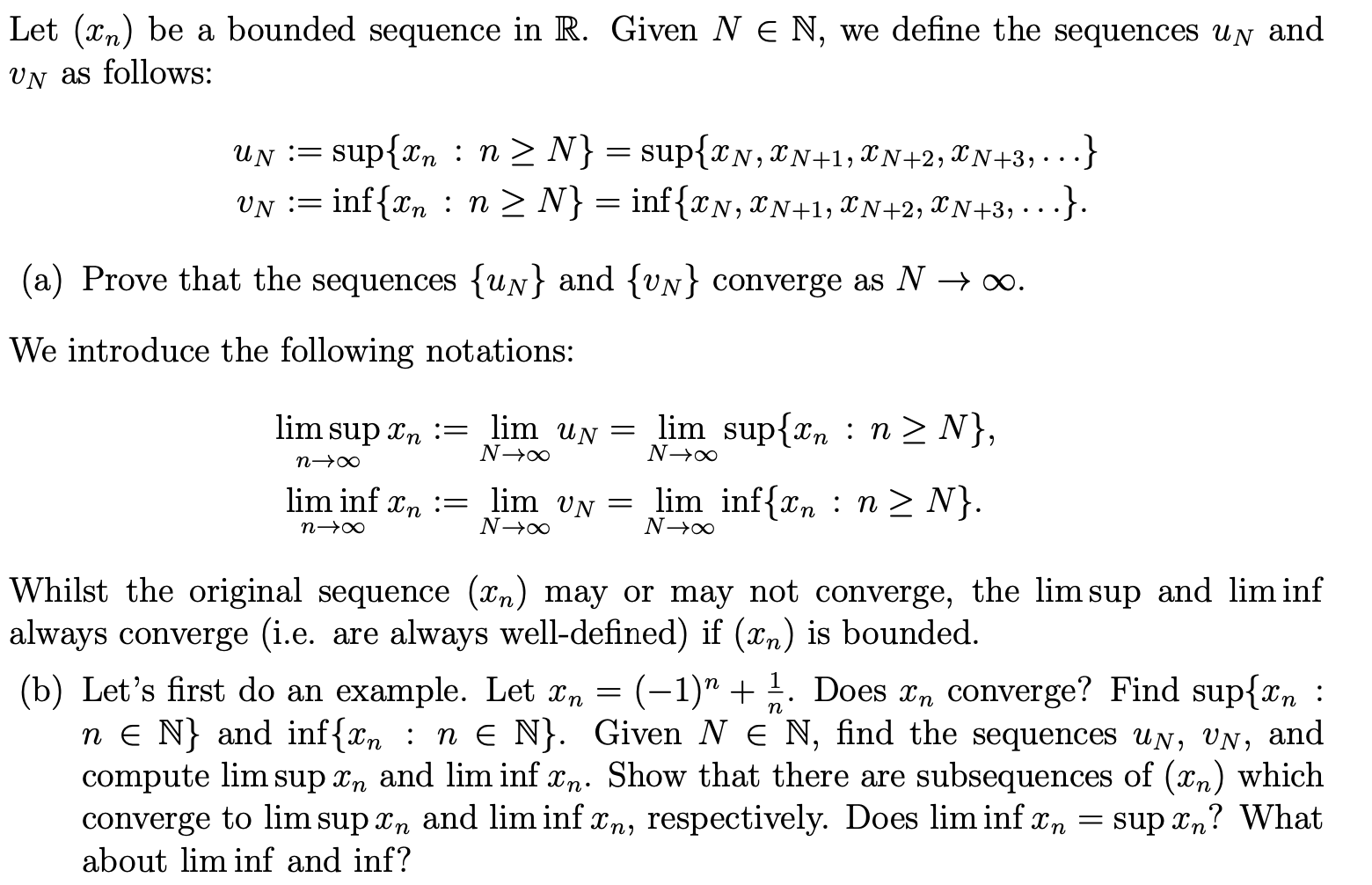 Solved Let (2n) be a bounded sequence in R. Given N EN, we | Chegg.com