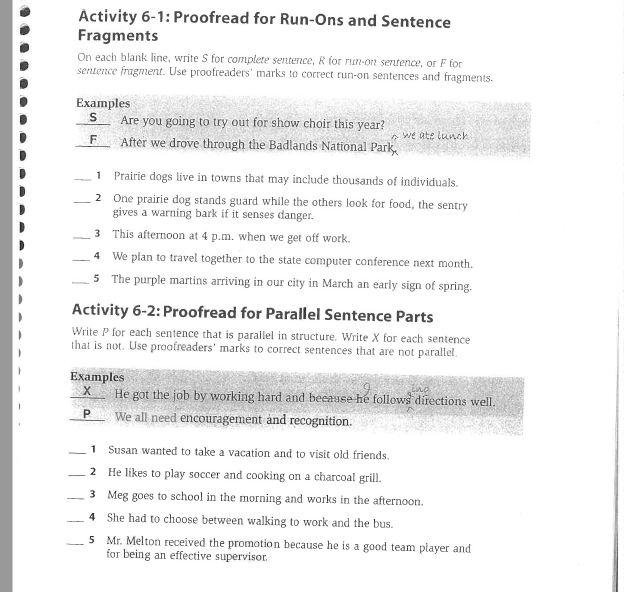 Activity 6-1: Proofread for Run-Ons and Sentence | Chegg.com