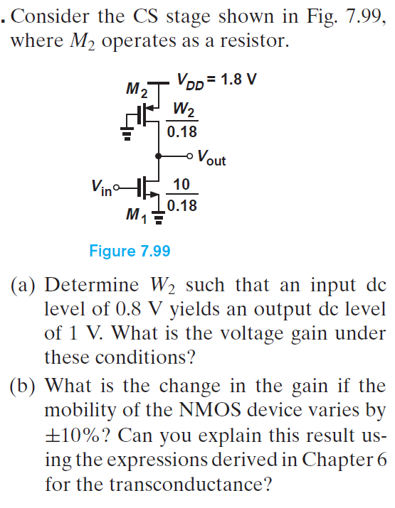 Solved . Consider the CS stage shown in Fig. 7.99, where M2 | Chegg.com