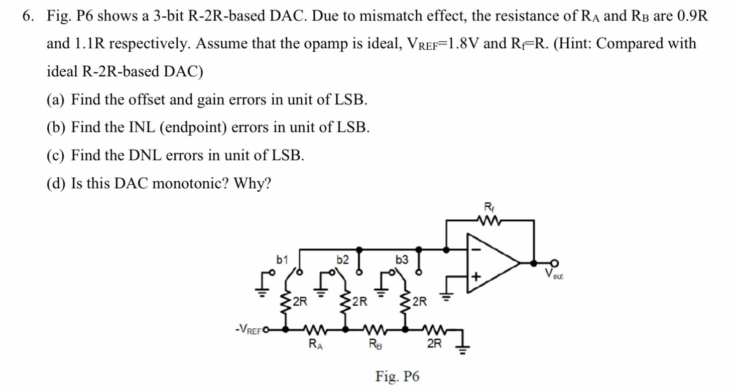 Solved 6. Fig. P6 shows a 3-bit R-2R-based DAC. Due to | Chegg.com