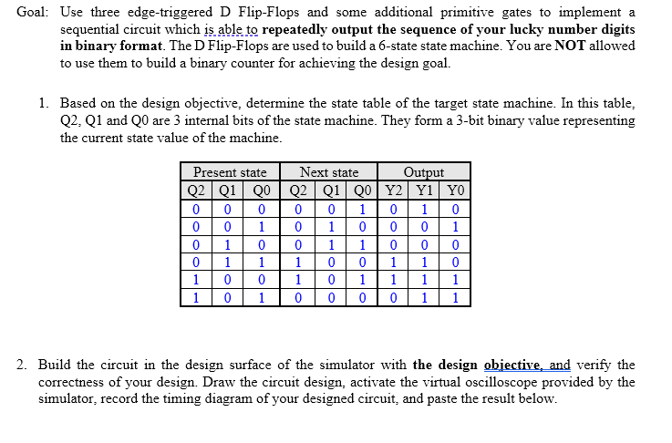 Solved Goal: Use three edge-triggered D Flip-Flops and some | Chegg.com