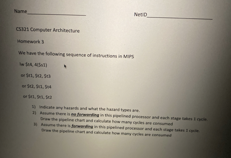 Name NetID CS321 Computer Architecture Homework 3 We | Chegg.com
