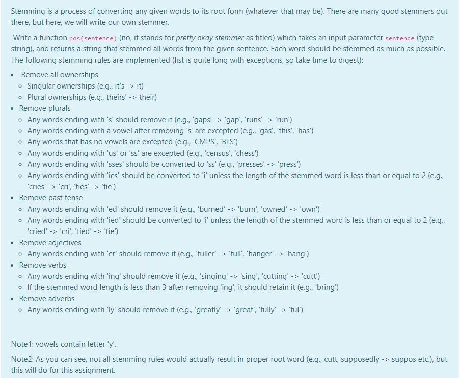 Solved . Stemming is a process of converting any given words | Chegg.com