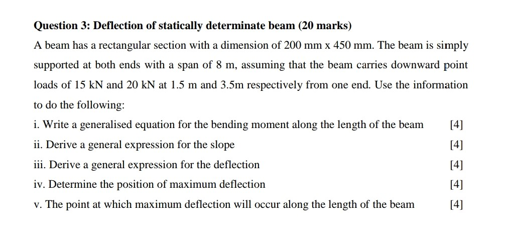 Solved Question 3: Deflection of statically determinate beam | Chegg.com
