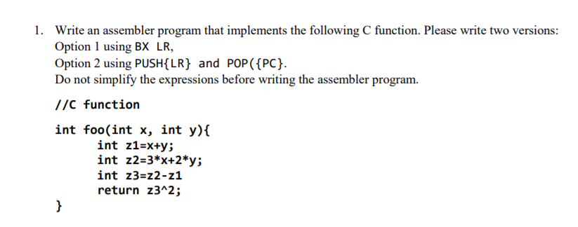 Solved Write an assembler program that implements the | Chegg.com