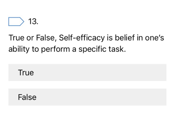 Solved 13 True or False, Self-efficacy is belief in one's | Chegg.com