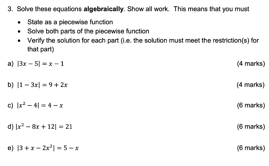Solved 3. Solve these equations algebraically. Show all | Chegg.com