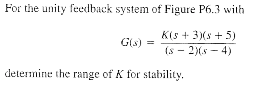 Solved For the unity feedback system of Figure P6.3 with | Chegg.com