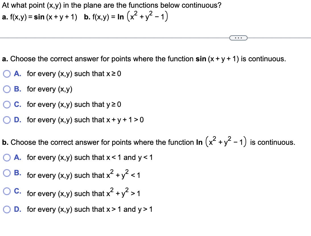 Solved a. f(x,y)=sin(x+y+1) b. f(x,y)=ln(x2+y2−1) a. Choose | Chegg.com
