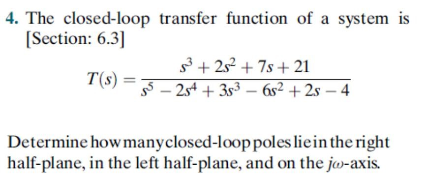 Solved 4. The closed-loop transfer function of a system is | Chegg.com