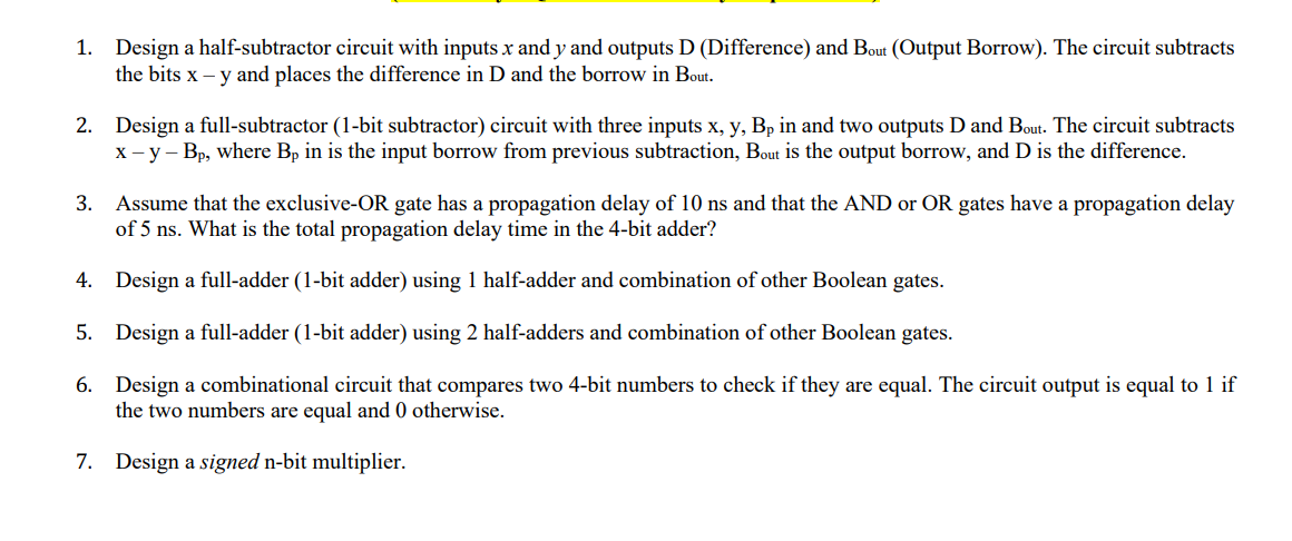 Solved PLEASR SOLVE ALLDesign a half-subtractor circuit with | Chegg.com