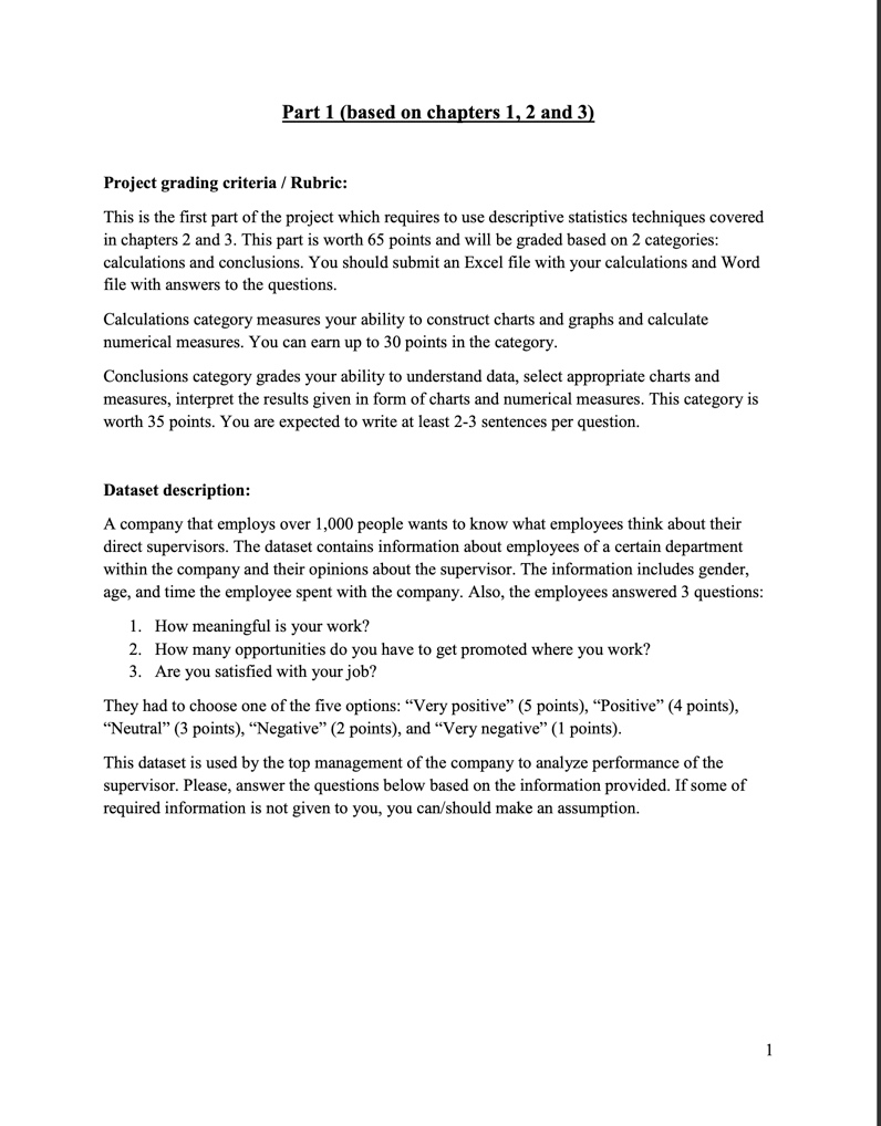 Part 1 (based on chapters 1, 2 and 3) Project grading | Chegg.com