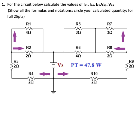 Solved 1. For the circuit below calculate the values of Ir2, | Chegg.com