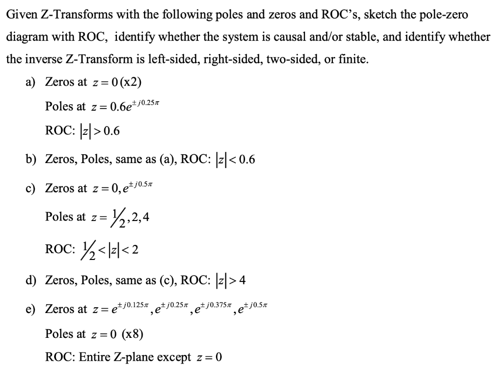 Solved Given Z-Transforms with the following poles and zeros | Chegg.com