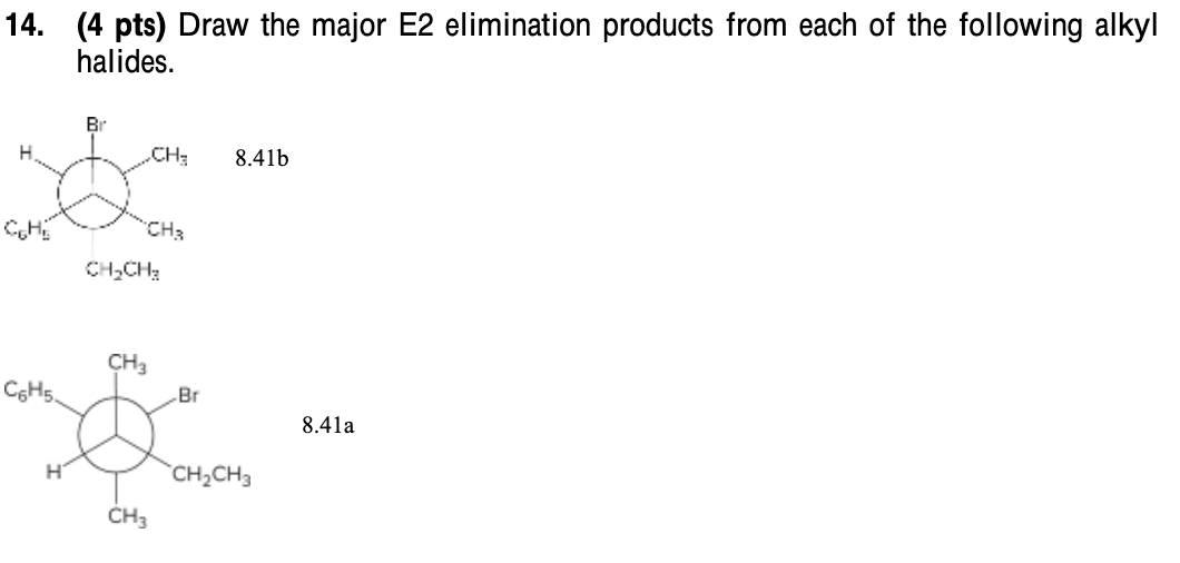 Solved 14. (4 pts) Draw the major E2 elimination products | Chegg.com