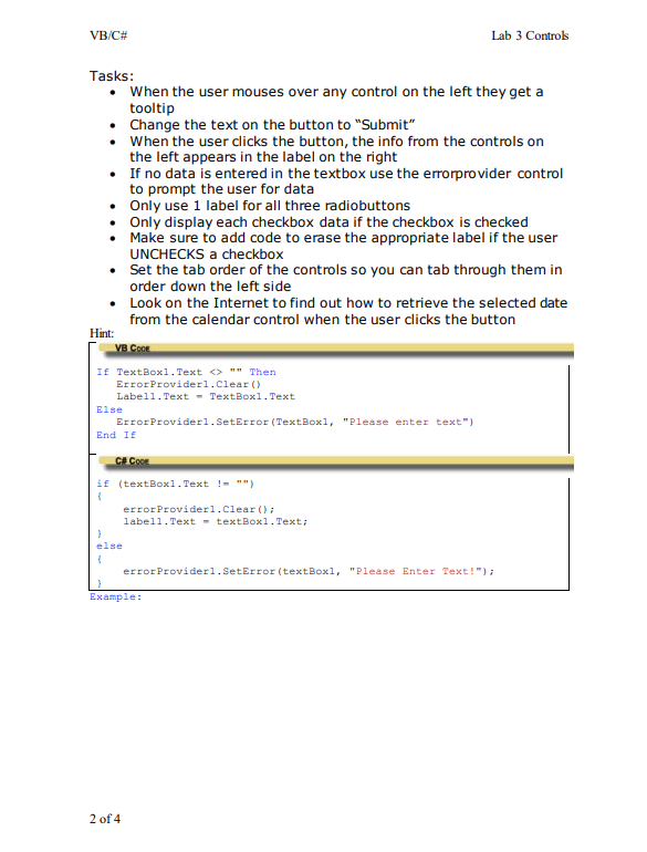 Solved VB/C# Lab 3 Controls Lab 3 – Input Controls The | Chegg.com