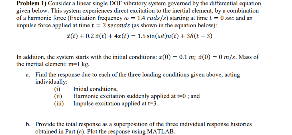 Problem 1) Consider a linear single DOF vibratory | Chegg.com