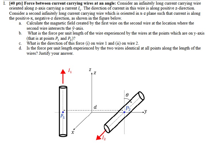 Solved I. [40 ﻿pts] ﻿Force between current carrying wires at | Chegg.com