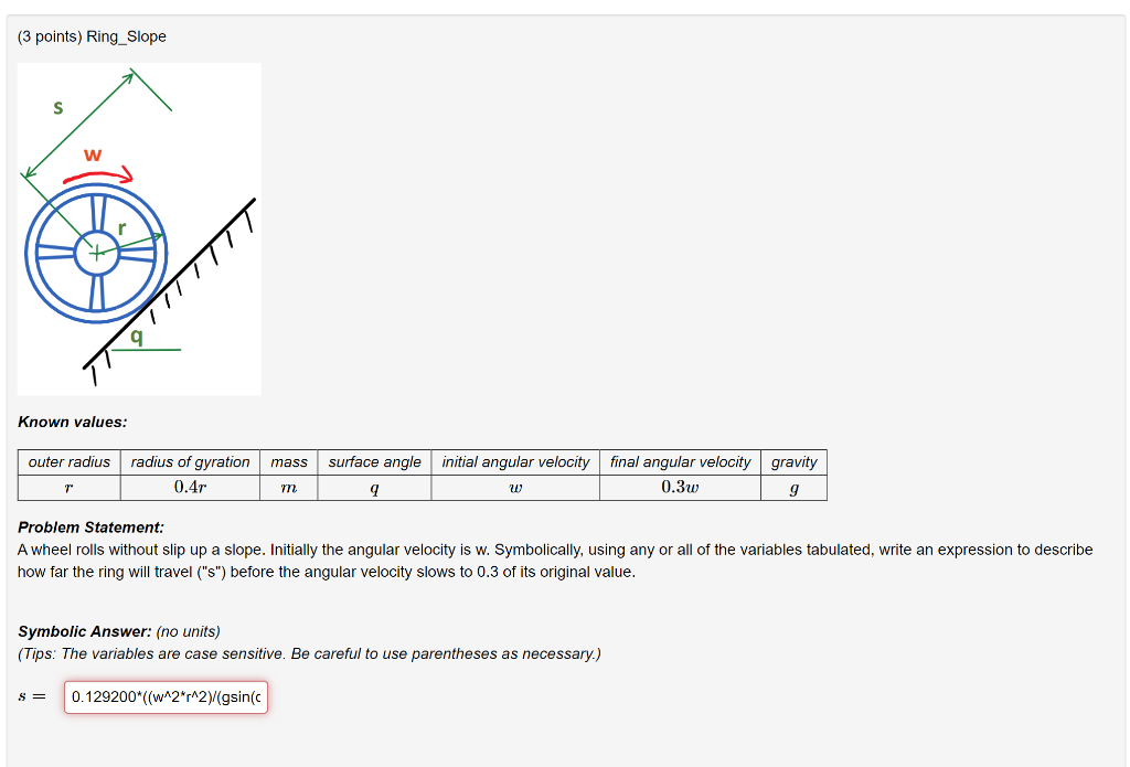 Solved (3 points) Ring_Slope Known values: [ Problem | Chegg.com