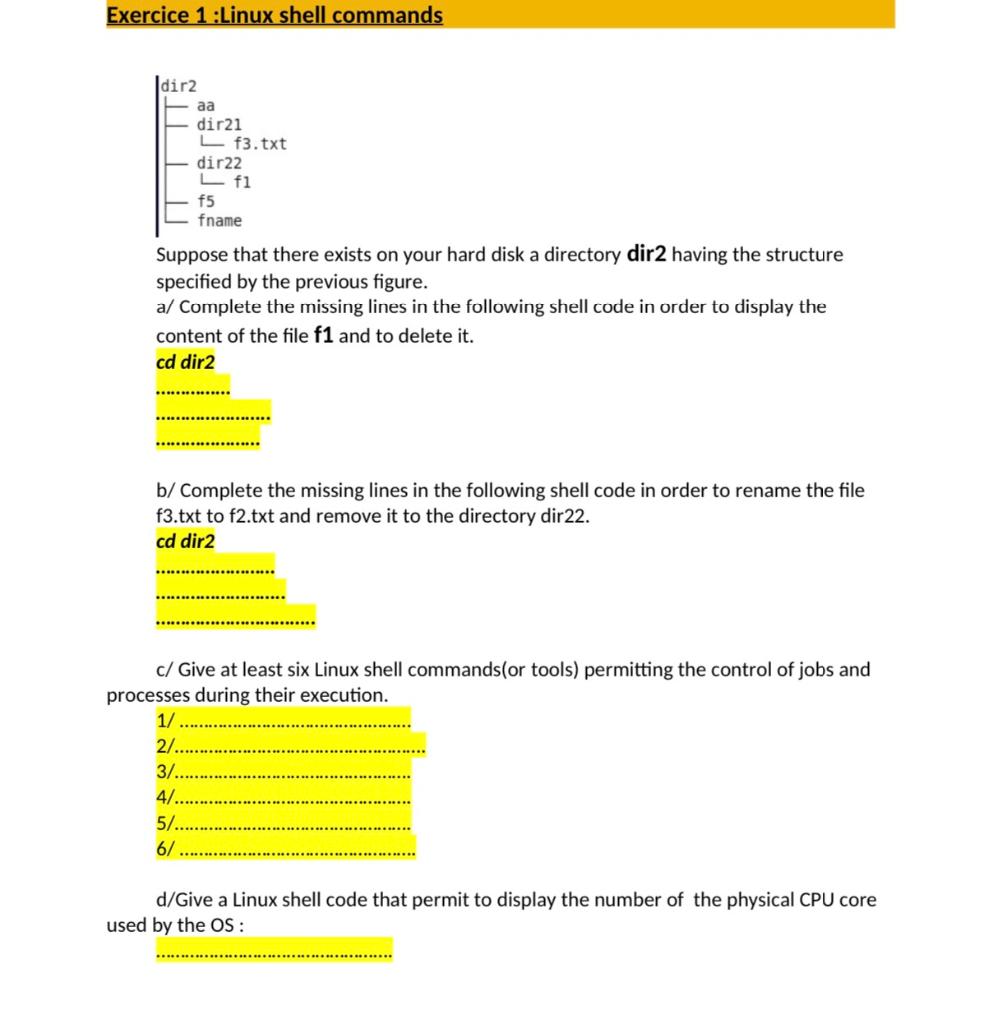 Solved Exercice 1:Linux shell commands dir2 aa dir21 Lf3.txt | Chegg.com
