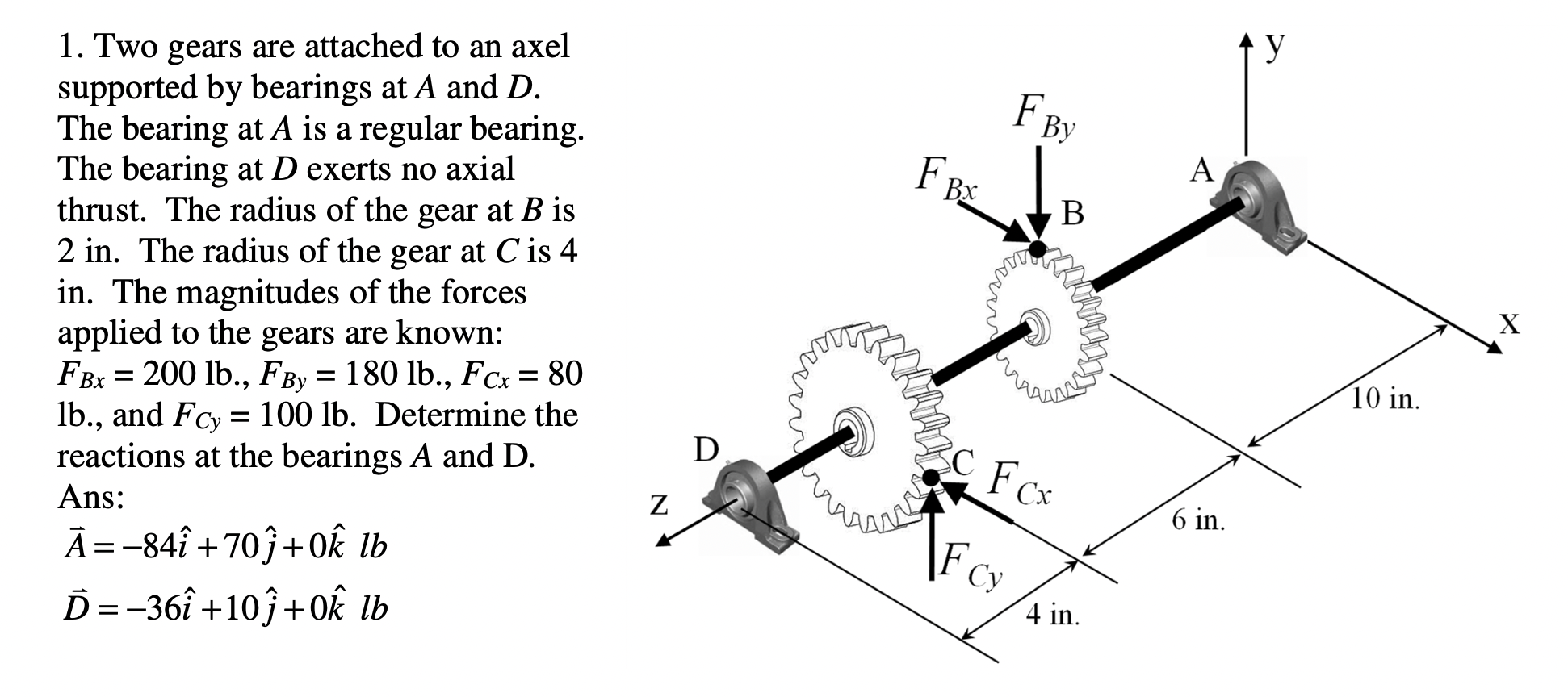 Solved 1. Two gears are attached to an axel supported by | Chegg.com