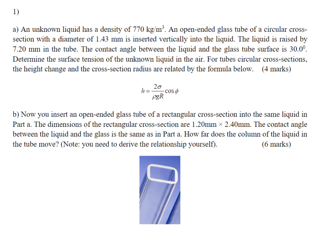 Solved a) An unknown liquid has a density of 770 kg/m3. An | Chegg.com
