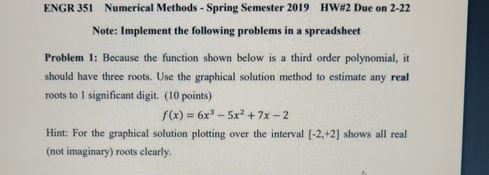Solved ENGR 351 Numerical Methods-Spring Semester 2019 HW#2 | Chegg.com