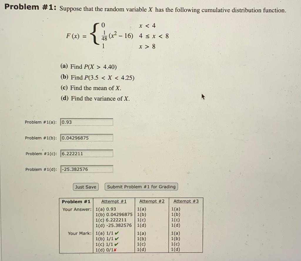 Solved Problem \# 1: Suppose that the random variable X has | Chegg.com
