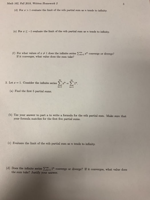 Math 162, Fall 2018, Written Homework 2 (e) Evaluate | Chegg.com