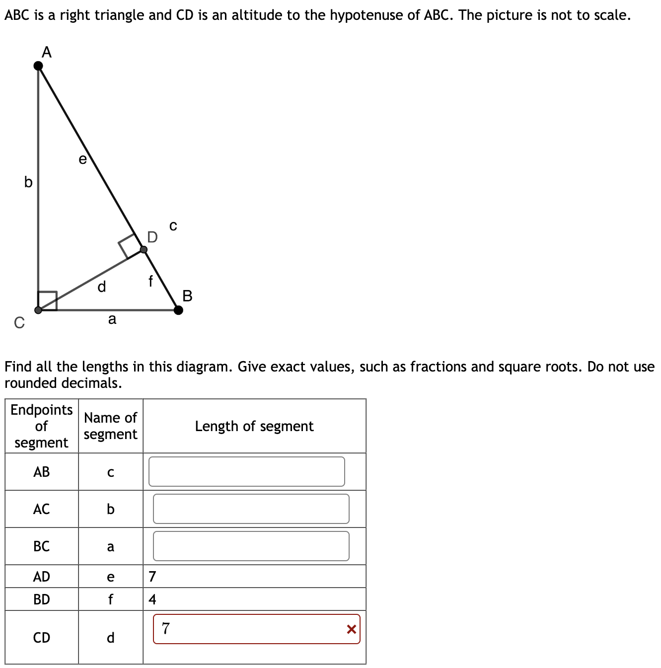 Solved ABC is a right triangle and CD ﻿is an altitude to the | Chegg.com