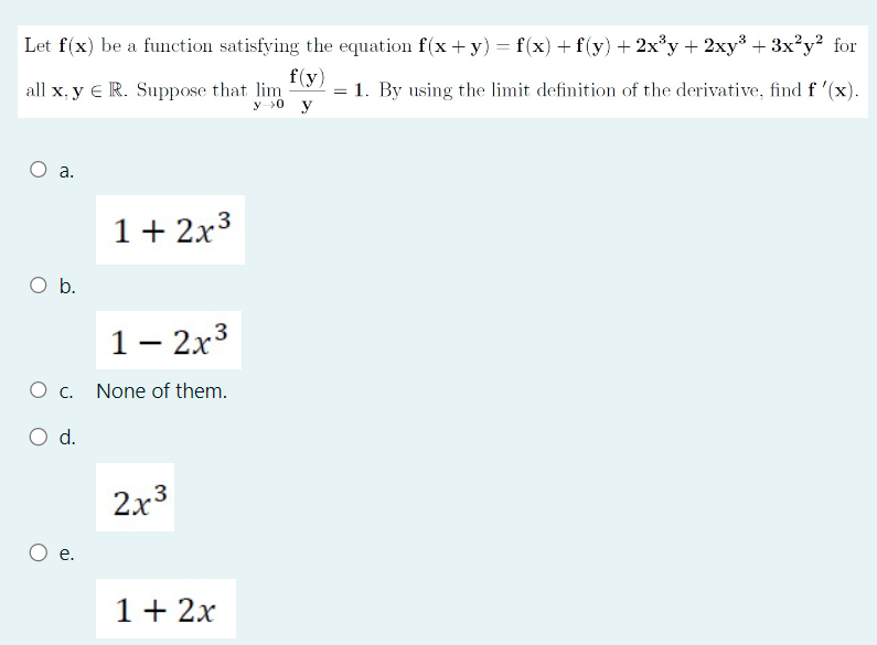 Solved Let f(x) be a function satisfying the equation | Chegg.com