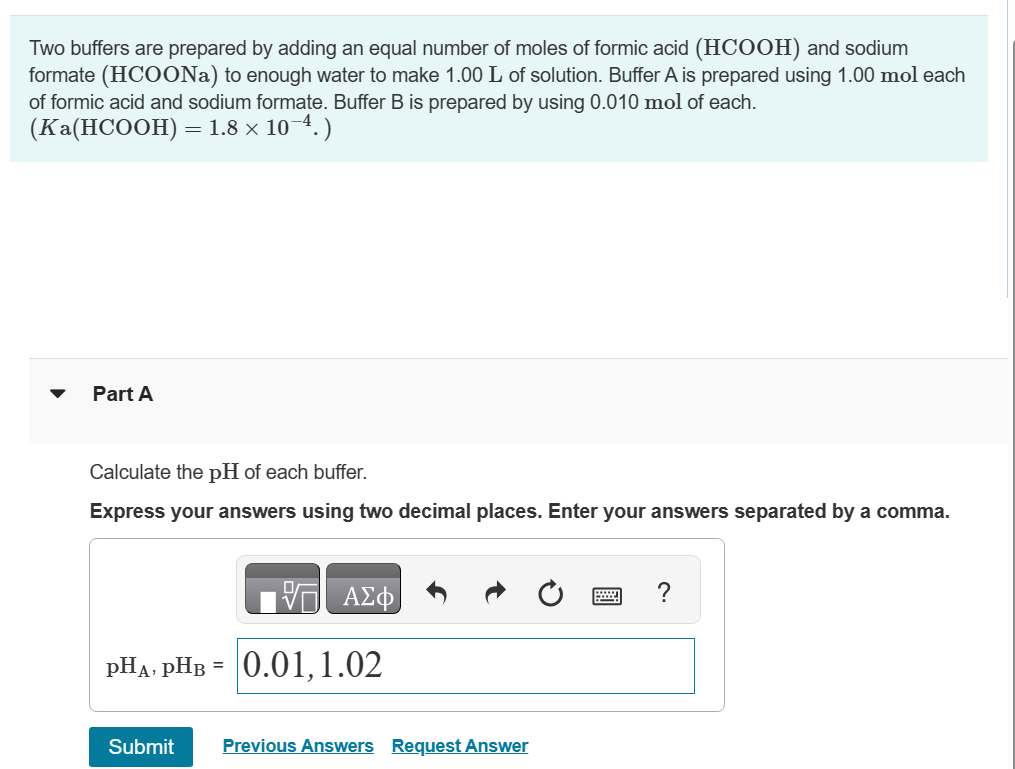 Solved Two buffers are prepared by adding an equal number of | Chegg.com