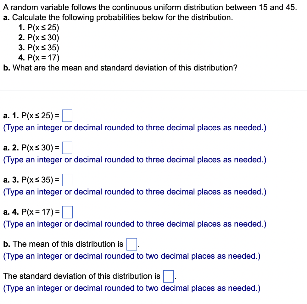 Solved A random variable follows the continuous uniform | Chegg.com