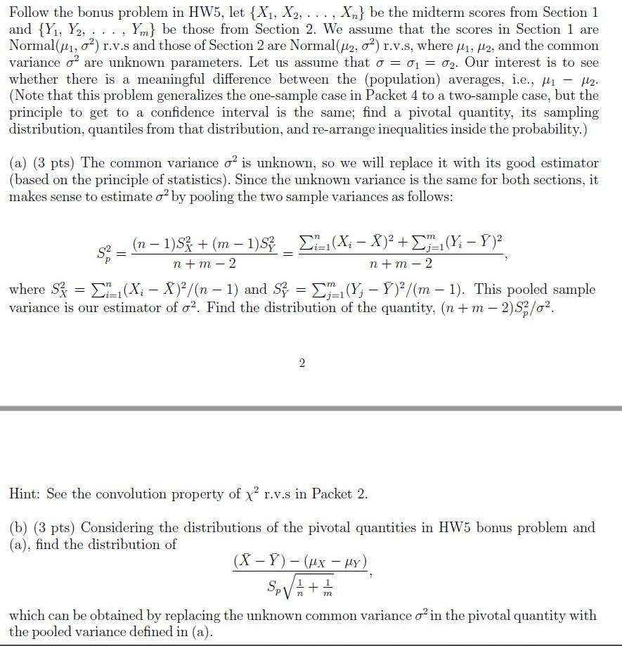 Solved Follow the bonus problem in HW5, let {X1,X2,…,Xn} be | Chegg.com