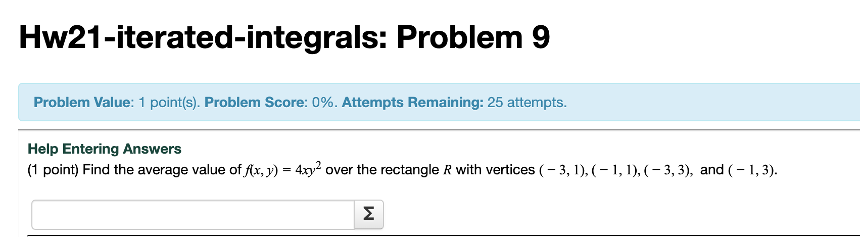 Solved Hw21-iterated-integrals: Problem 9 Problem Value: 1 | Chegg.com