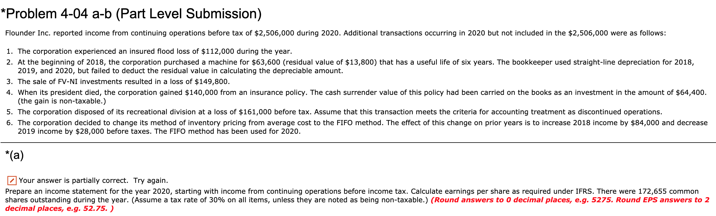 Solved *Problem 4-04 a-b (Part Level Submission) Flounder | Chegg.com