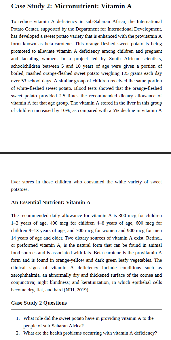Solved Case Study 2: Micronutrient: Vitamin A To reduce | Chegg.com