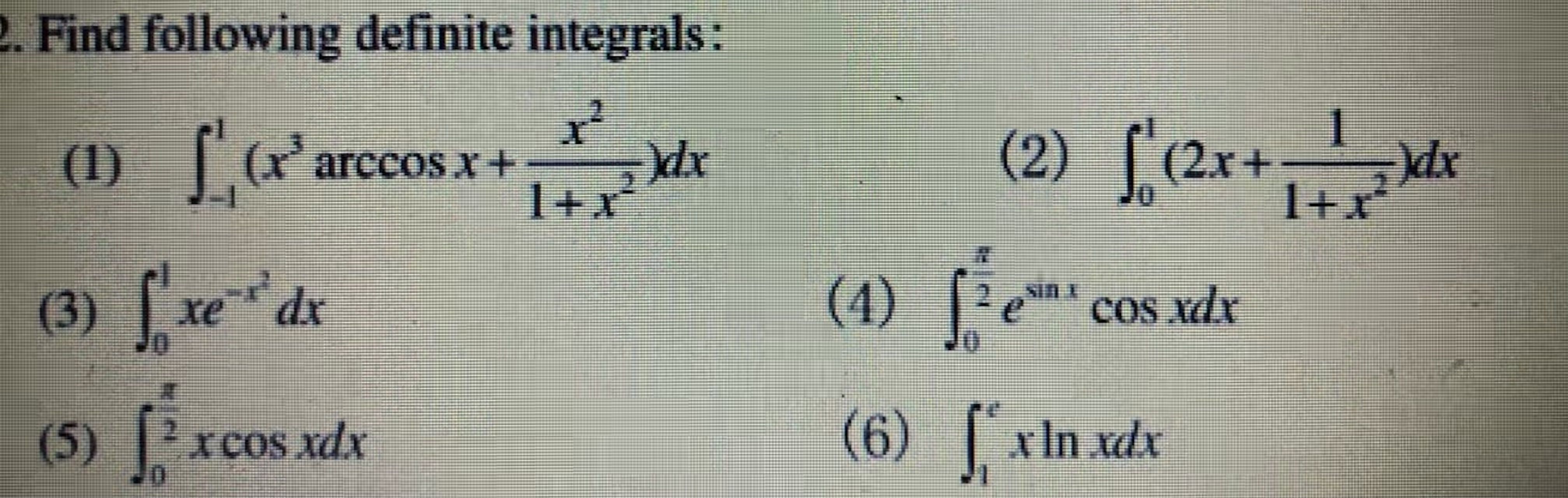 Solved Find following definite integrals: (1) | Chegg.com