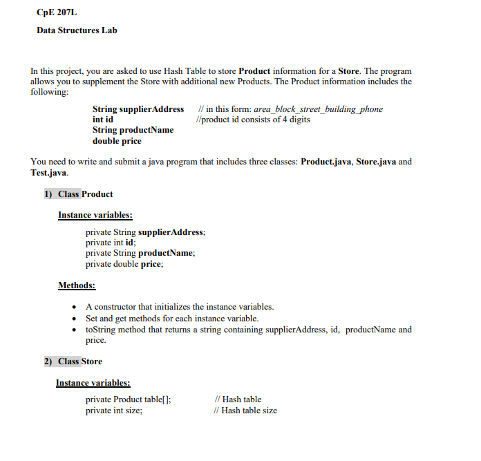 Solved CpE 207L Data Structures Lab In this project, you are | Chegg.com