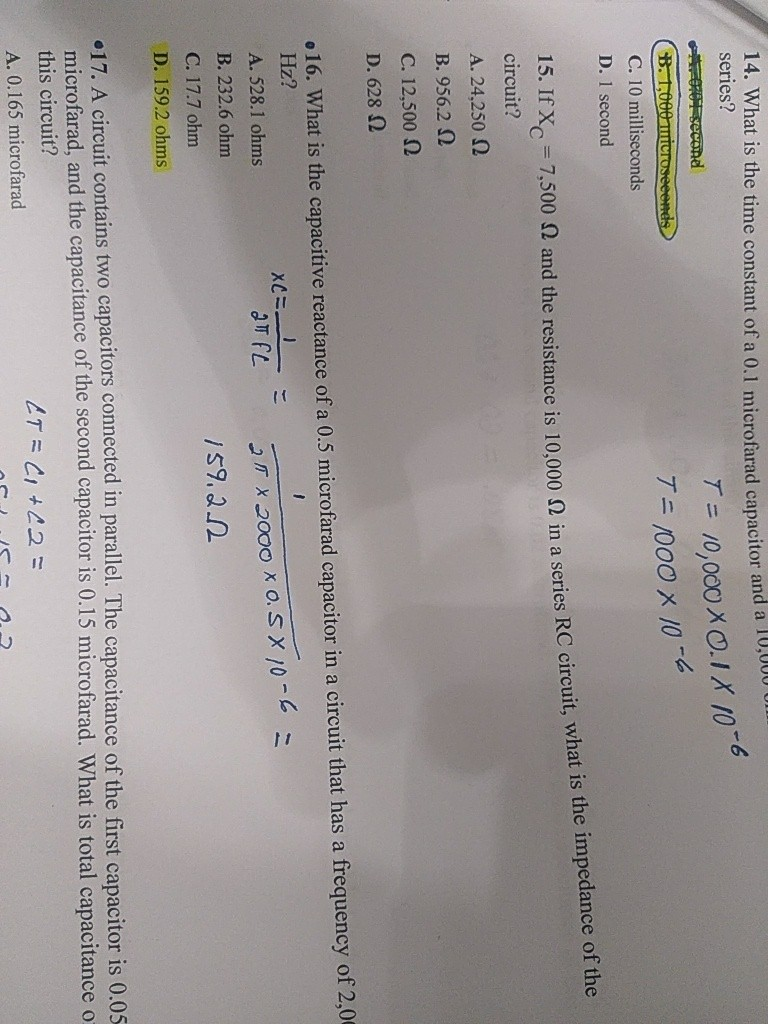 Solved 14. What is the time constant of a 0.1 microfarad | Chegg.com