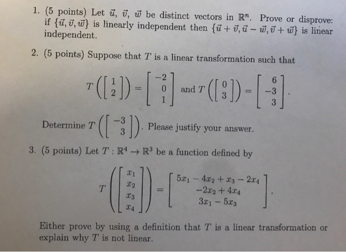 Solved 1. (5 points) Let u, v, w be distinct vectors in Rr. | Chegg.com