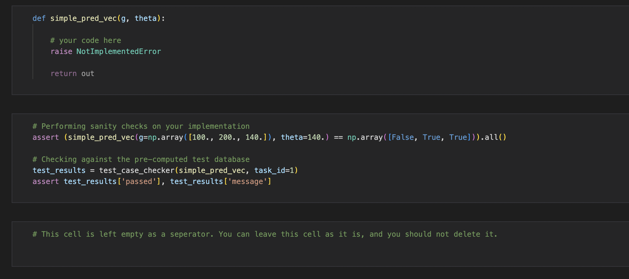 Solved Task 1 Write a function simple_pred_vec that takes a | Chegg.com