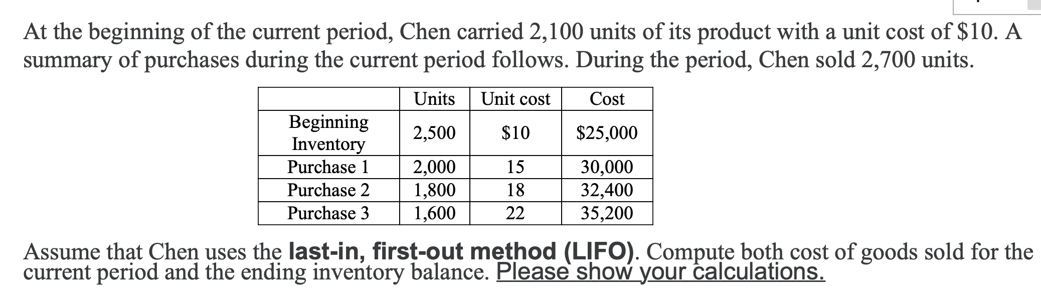 At the beginning of the current period, Chen carried | Chegg.com