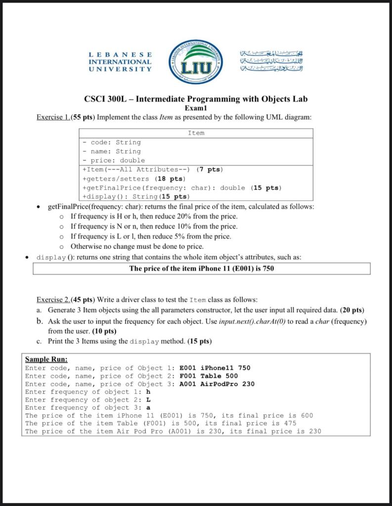 Solved LEBANESE INTERNATIONAL UNIVERSITY LIU الله ، خانه | Chegg.com