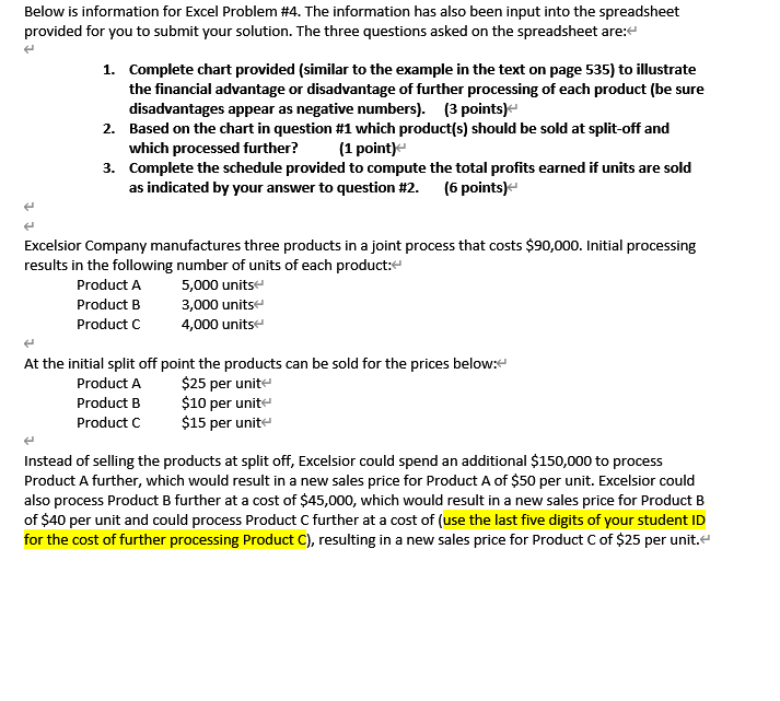 Solved Below is information for Excel Problem #4. The | Chegg.com