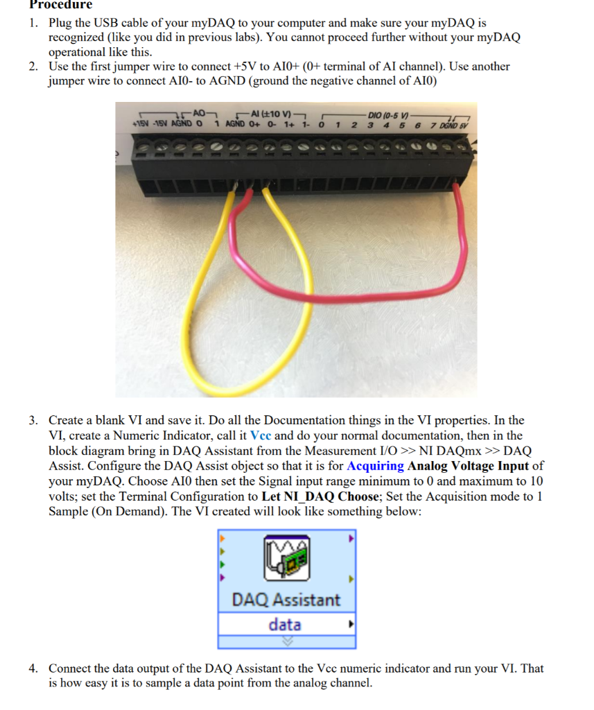 Solved Procedure 1. Plug the USB cable of your myDAQ to your | Chegg.com