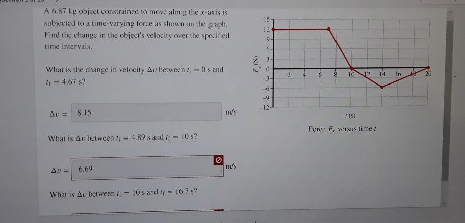 Solved A 6 87 Kg Object Constrained To Move Along The X Axis